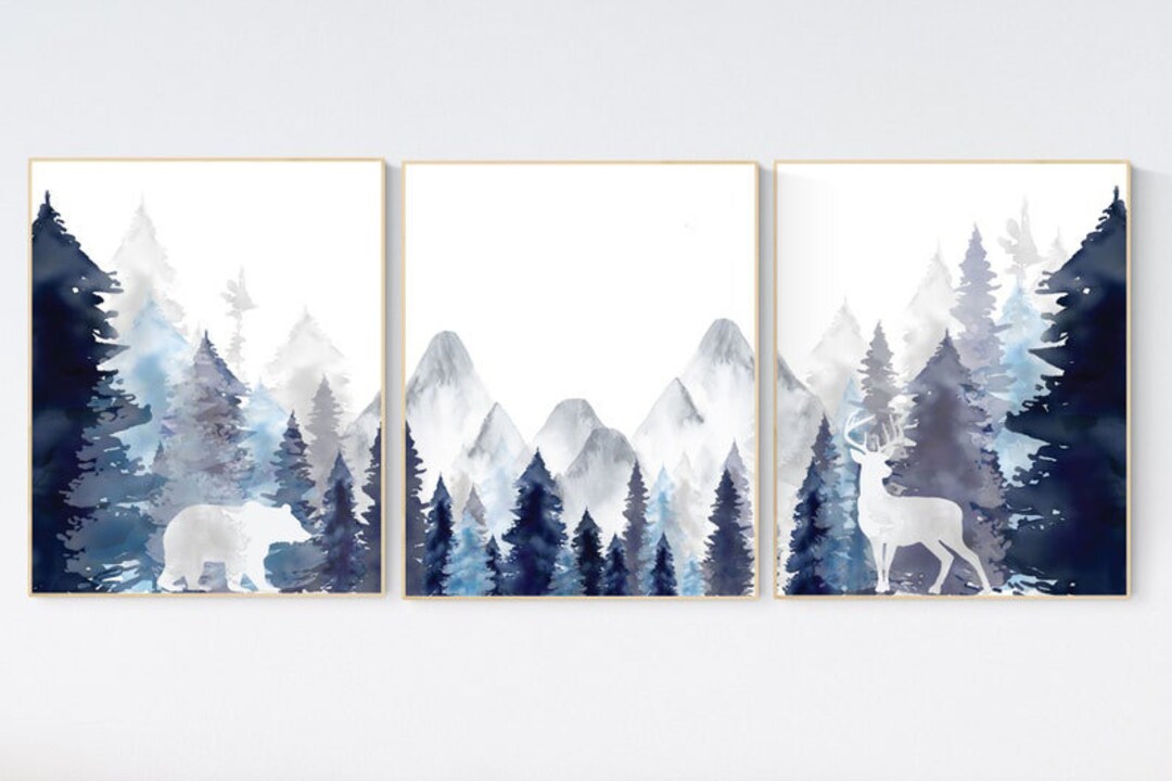 Nursery Decor Woodland, Mountain Wall Art, Tree Nursery Decor ...