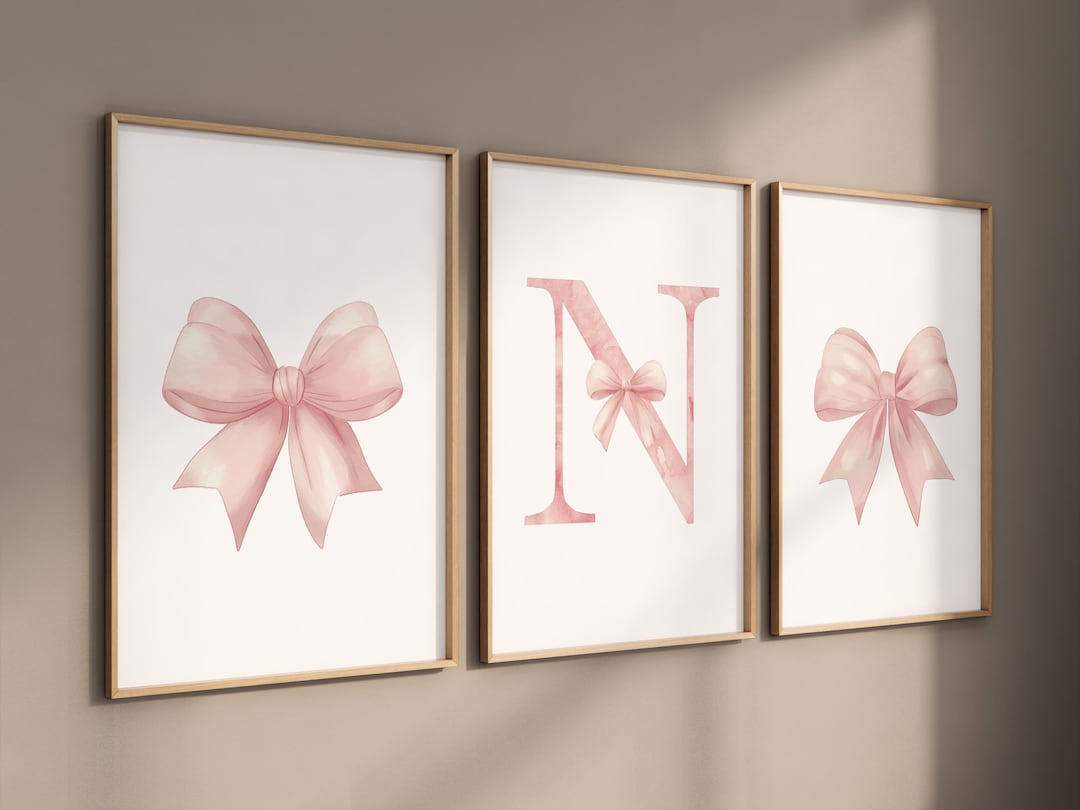 Bow Print Wall Art, Bow Nursery Print, Pink Bow Nursery Wall Art, Bow ...