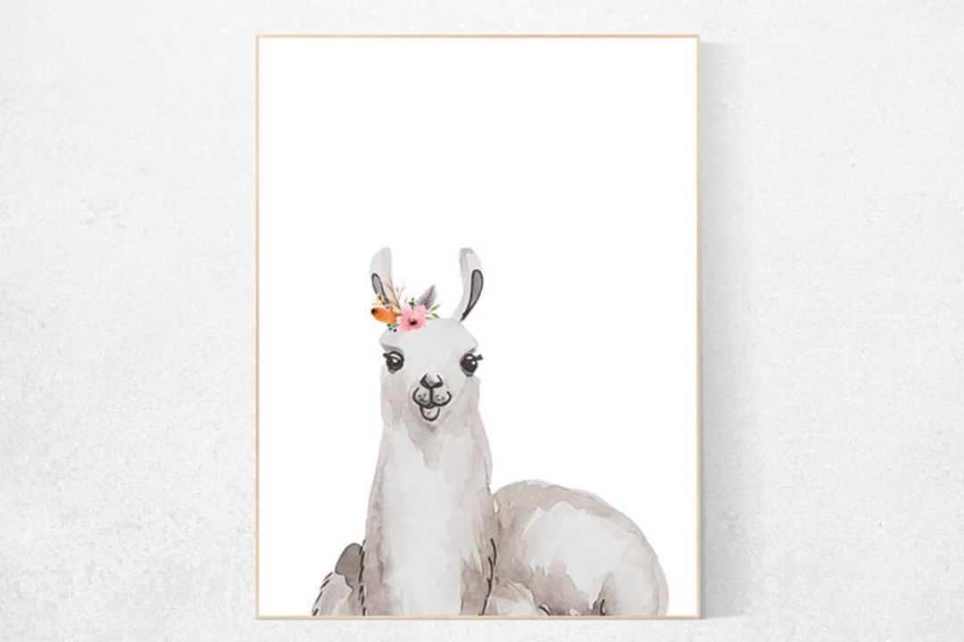 Llama Print, Nursery Decor Llama, Nursery Decor Girl Flower, Animal ...