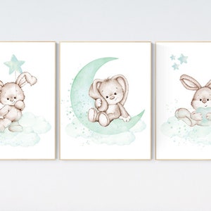Nursery Decor Bunny, Mint Nursery, Rabbit Nursery Decor, Mint Green ...