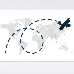 Nursery Decor Boy, World Map, Gray Nursery, Gray Navy Blue, Adventure ...