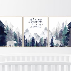 Nursery Decor Woodland, Mountain Wall Art, Tree Nursery Decor, Forest ...