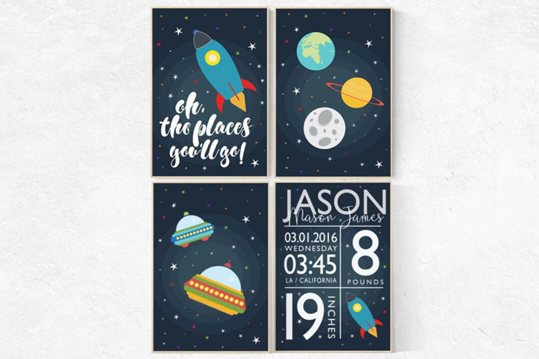 Outer Space Room Art, Baby Birth Stats, Space Nursery Decor, Boys Room ...