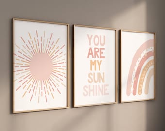 BOHO You Are My Sunshine Printable Wall Art, Nursery Art, Set of 3, Sun ...