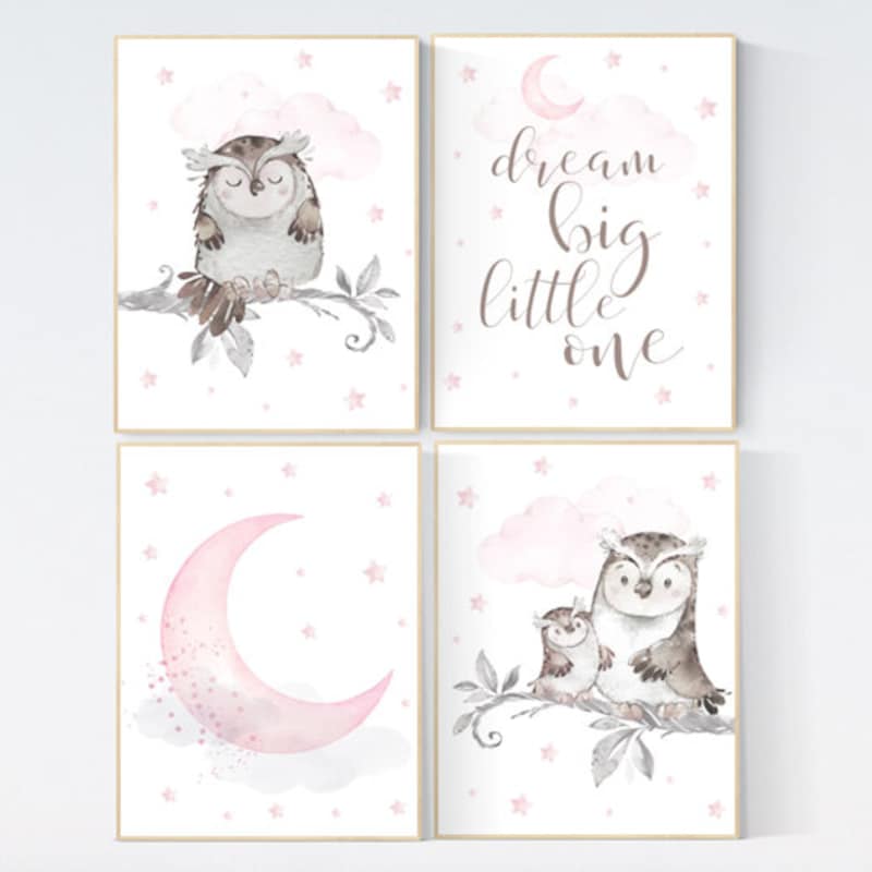 Pink Gray Owl - Etsy