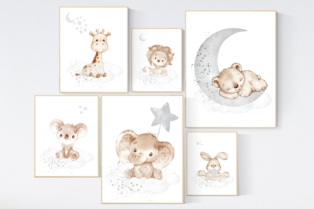 Neutral Animal Nursery Prints: Elephant, Bear, Lion, Bunny - Etsy