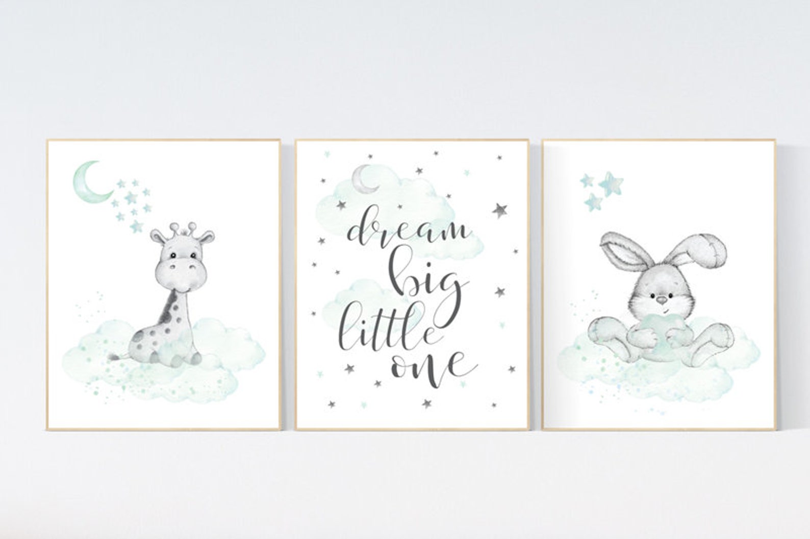 Nursery Wall Art Mint and Gray Nursery Wall Art Animals Baby - Etsy