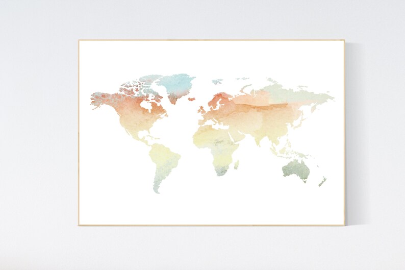 Watercolor World Map Nursery Decor World Map Neutral Colors - Etsy