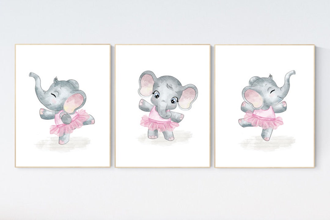 Ballerina Elephant, Baby Room Decor Girl, Elephant Nursery Art, Nursery ...
