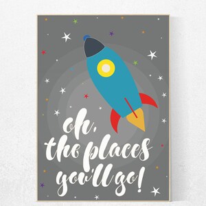Oh the Places You'll Go, Outer Space Nursery Wall Art, Gray Nursery ...