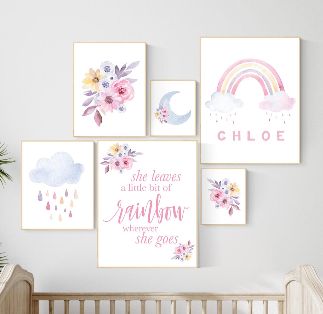 Personalized Rainbow Wall Art – She Leaves a Bit of Rainbow Quote, Moon ...