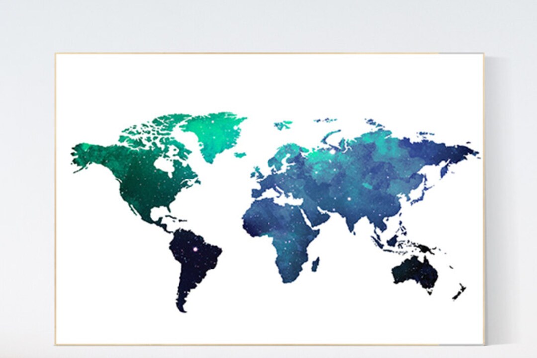 Navy Teal World Map Print, Nursery Art, Baby's Nursery Room Decor ...