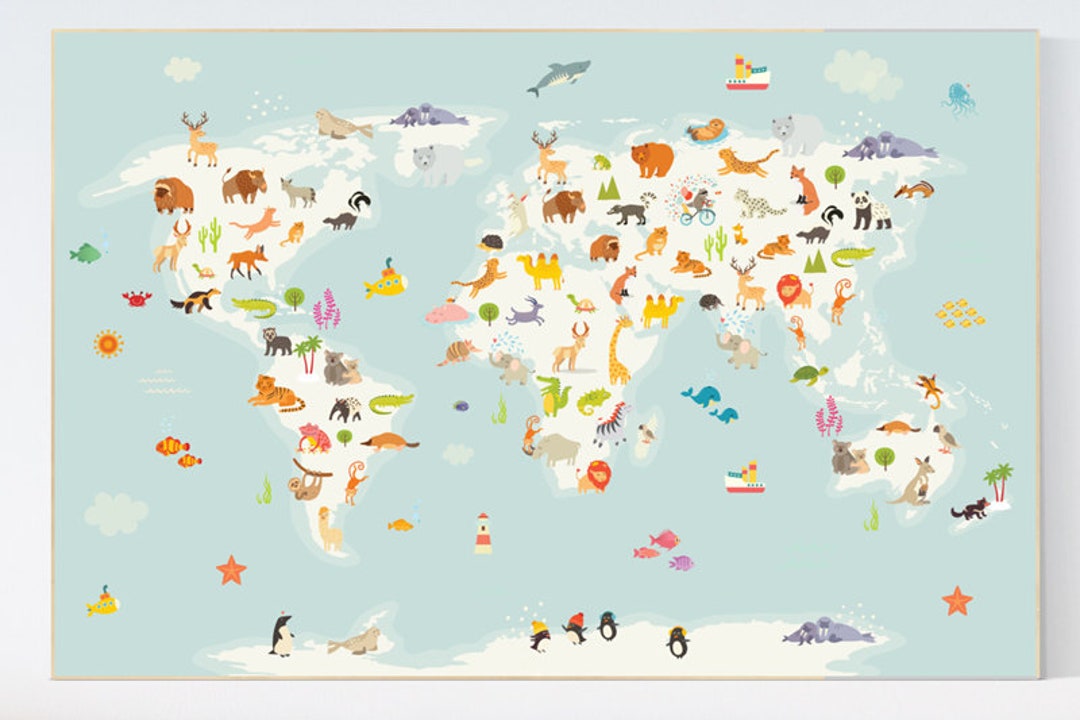 Nursery World Map, Animal World Map, Animal Map Nursery, Animals Map ...
