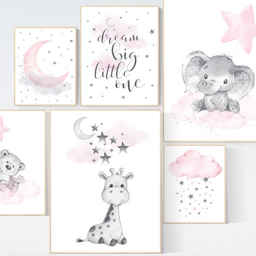 Pink Printable Nursery Wall Art Set of 4 Poster Baby Girl | Etsy