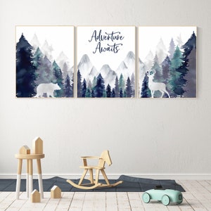 Nursery Decor Woodland, Mountain Wall Art, Tree Nursery Decor, Forest ...