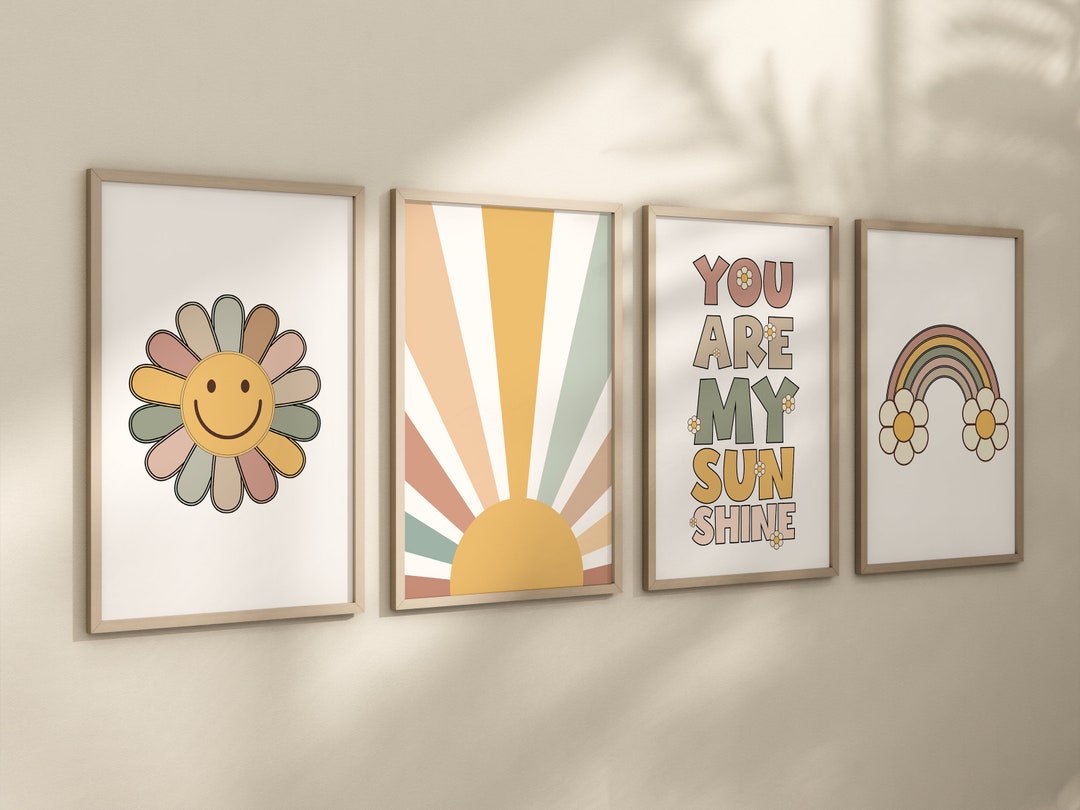 Smiley Face Print, Daisy Wall Art, Groovy Nursery, Girls Room Decor ...