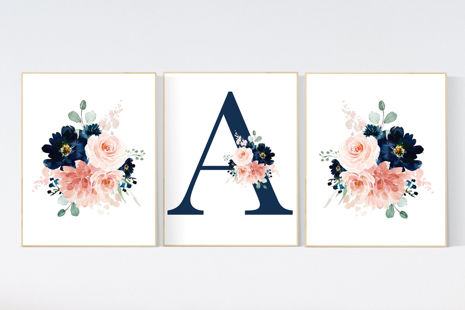 Blush Navy Flowers Nursery Decor Girl Flower Nursery Decor - Etsy