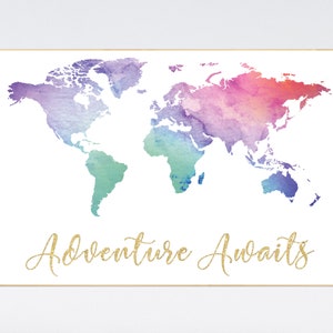 Adventure Awaits, World Map Poster, World Map Wall Art, Nursery Wall ...