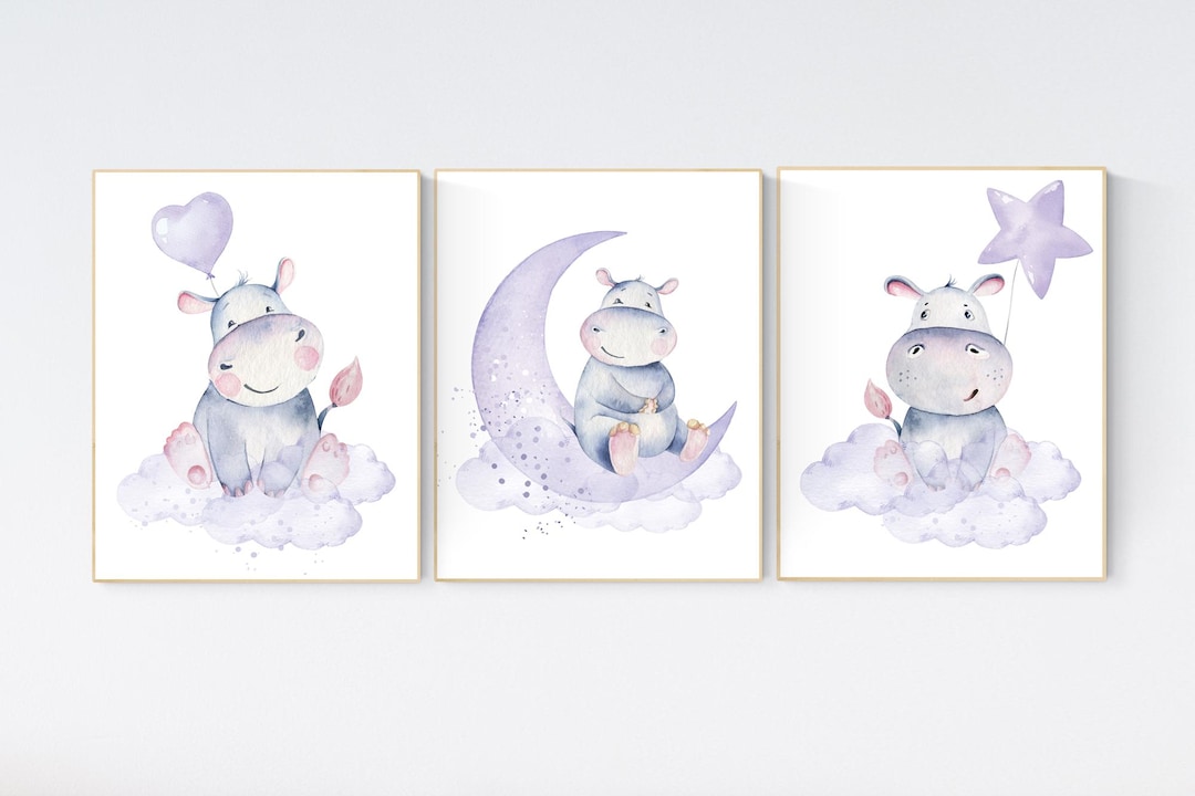 Nursery Prints Hippo, Hippos, Animal Prints, Purple Nursery, Nursery ...