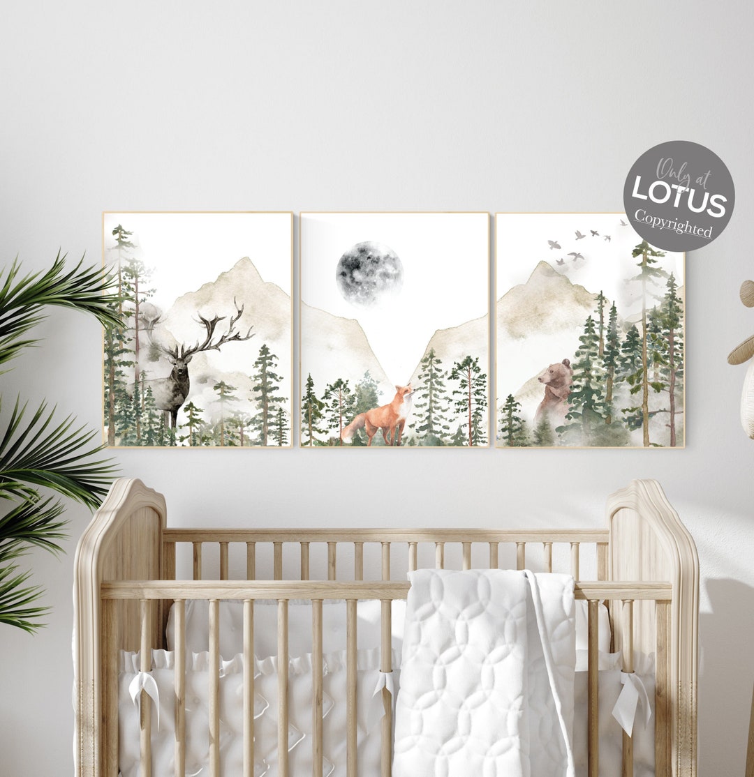 Nursery Decor Woodland, Mountain Wall Art, Tree Nursery Decor ...