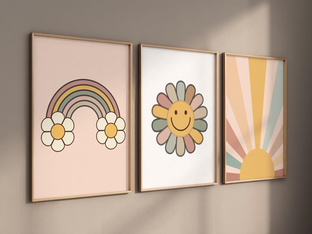 Smiley Face Print Set: Retro 70s Groovy Nursery Art - Etsy