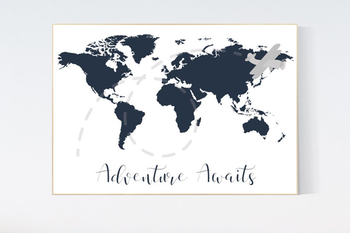 Nursery Wall Art Map Adventure Awaits World Map Print - Etsy