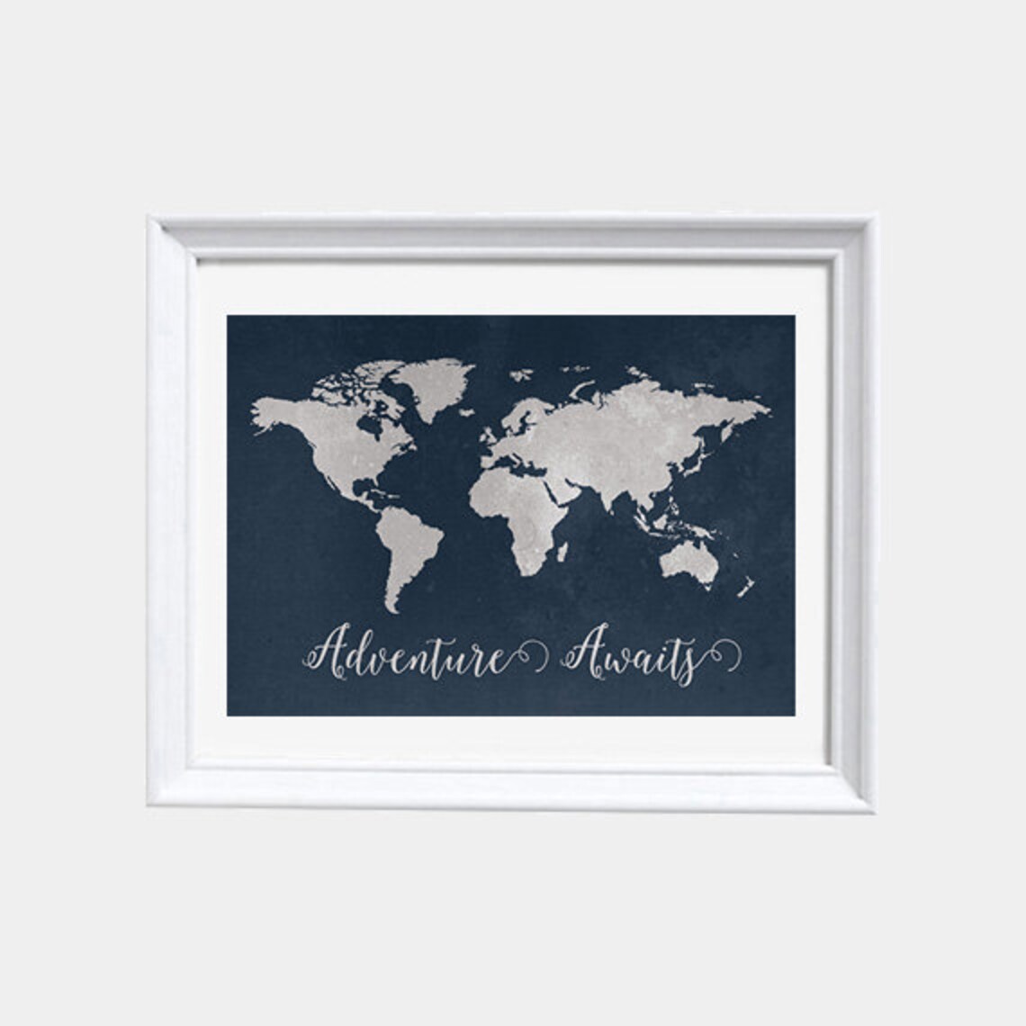 Navy World Map Print Adventure Awaits Nursery Print - Etsy