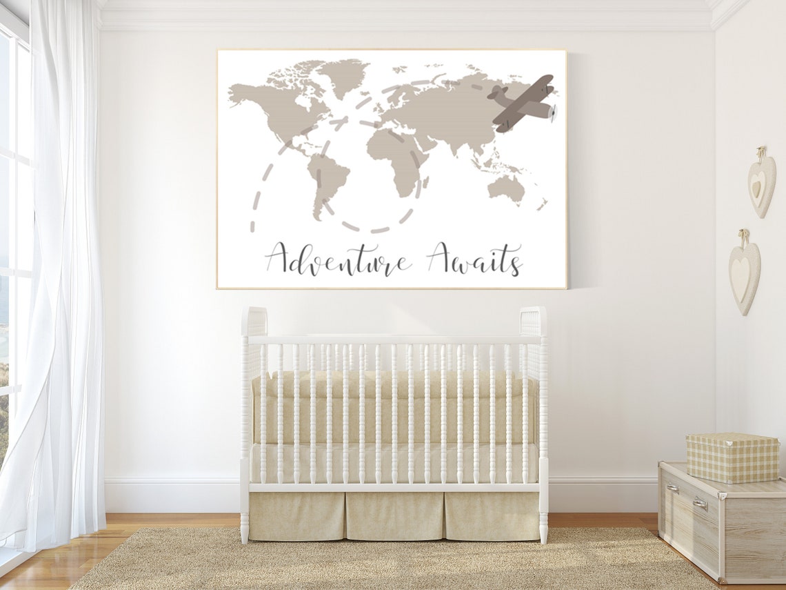World Map Nursery Nursery Wall Art Neutral Woodland Nursery - Etsy