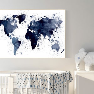Navy Blue World Map, World Map Nursery Decor, Nursery World Map ...
