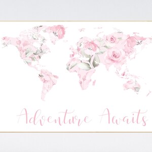 Floral World Map, Girl Nursery Decor, Travel Nursery Art, Floral ...