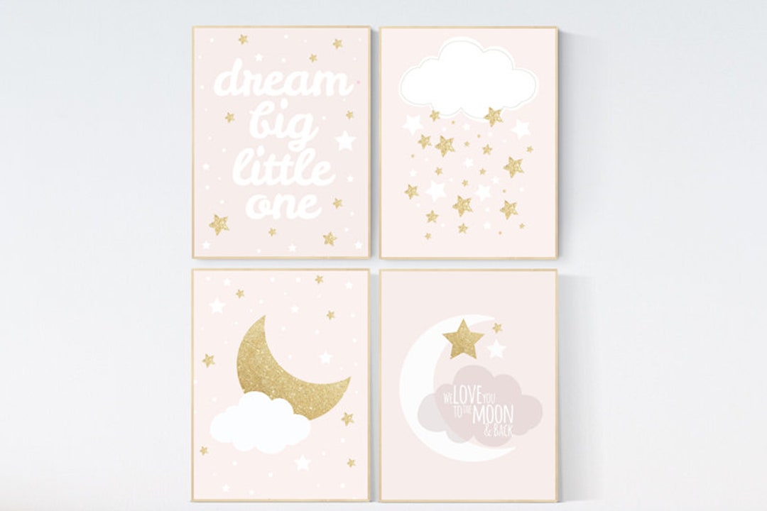 Pink and Gold Nursery Decor: Moon & Stars Art Prints - Etsy