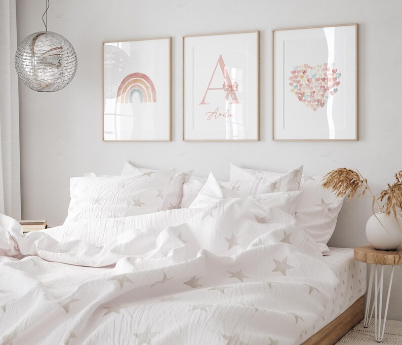 Pastel Rainbow Nursery Art Set: Boho Girl Room Decor, Personalized Name ...
