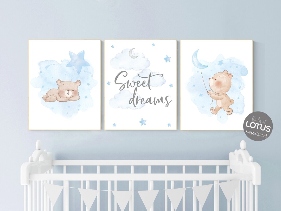 Teddy Bear Nursery Print: Blue Star Decor for Boy's Room - Etsy