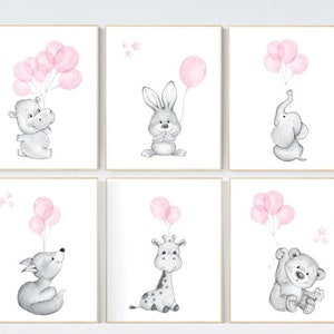 Nursery Prints Animals With Balloons, Animal Balloon Print, Nursery ...
