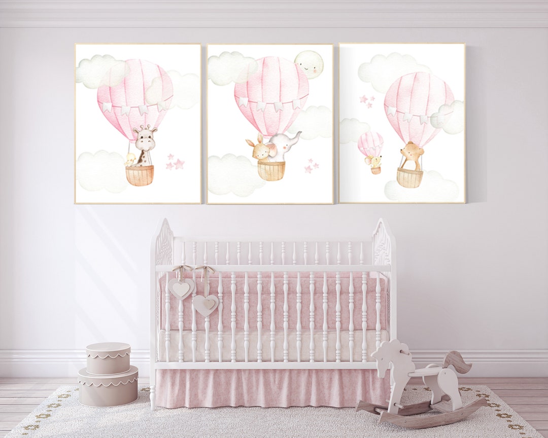 Hot Air Balloon Nursery, Nursery Decor, Woodland Animals, Pink Nursery ...