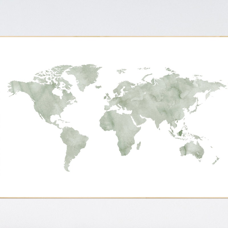 World Map Sage Green - Etsy