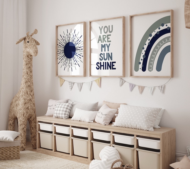 Boho Rainbow Nursery Prints: Navy, Sage, and Moon Decor - Etsy