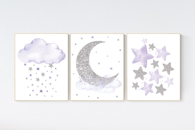 Nursery Decor Girl Moon and Stars Purple Silver Lilac - Etsy