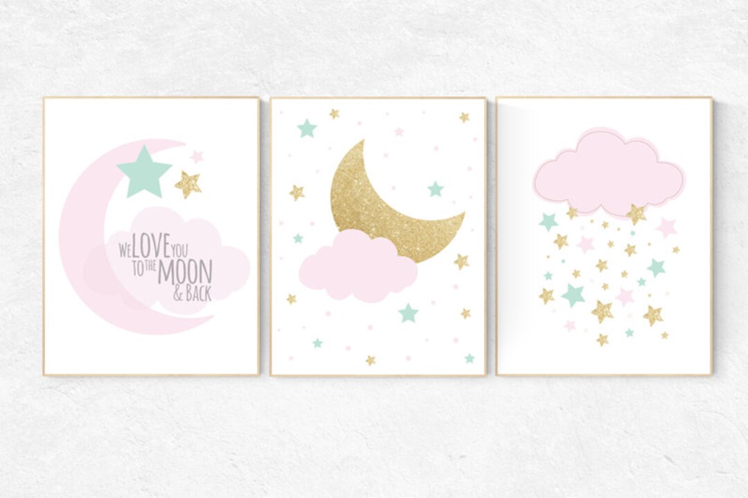 Pink Mint Gold Nursery Decor, Nursery Wall Art Girl, Nursery Decor Pink ...