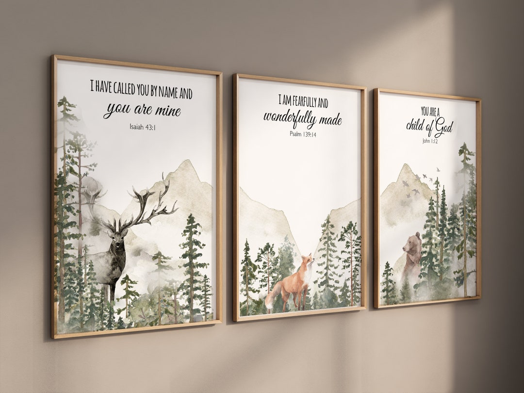 Woodland Nursery Decor: Mountain Animals, Bible Verse Art Print - Etsy
