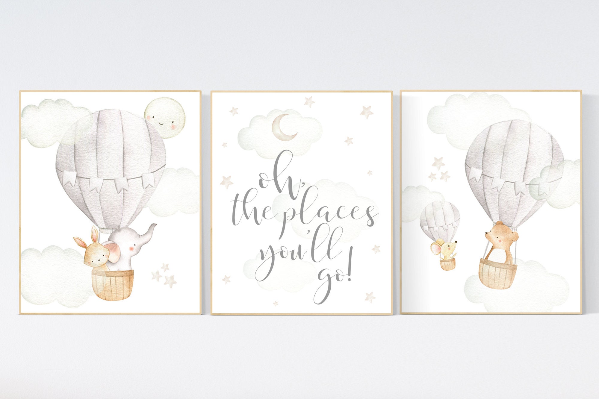 Nursery Decor Gender Neutral Hot Air Balloon Elephant Nursery