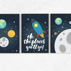 Space Nursery Decor, Oh the Places You'll Go, Outer Space Nursery Wall ...