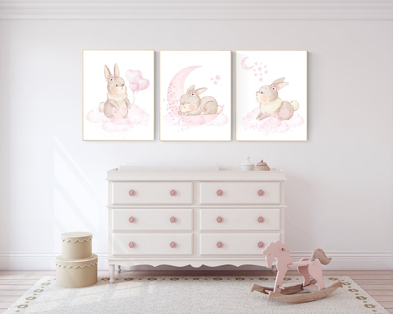 Bunny Nursery Wall Art Rabbit Nursery Decor Girl Nursery - Etsy