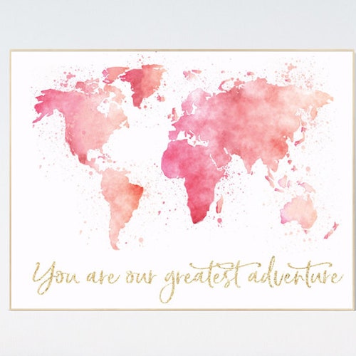Adventure Awaits Blush Pink Watercolor World Map Nursery - Etsy