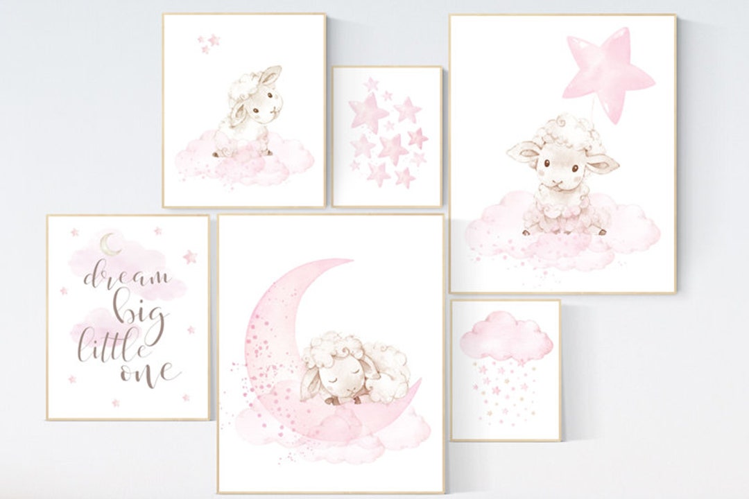 Baby Room Decor Girl, Nursery Wall Art Girl Pink, Sheep Nursery Decor ...
