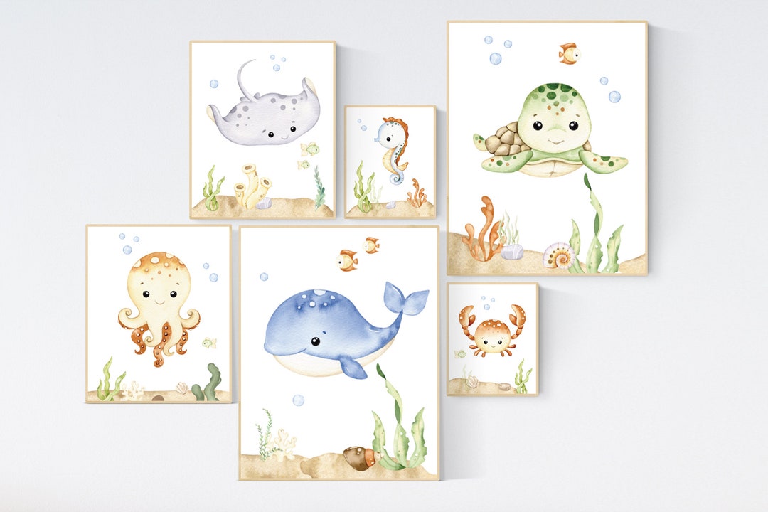 Sea Animal Nursery Prints: Watercolor Ocean Wall Art - Etsy