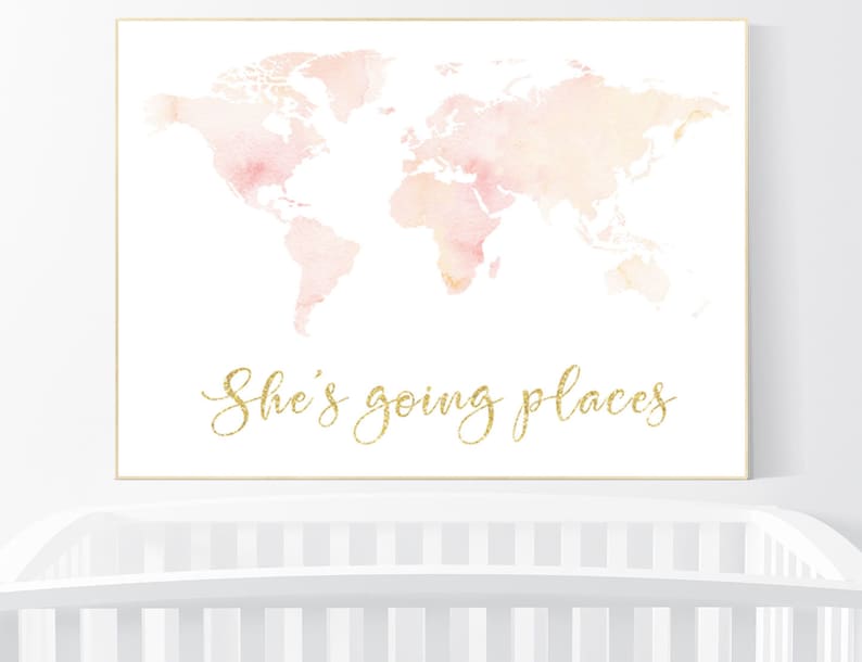 Blush Nursery Watercolor World Map Light Coral Light Peach | Etsy