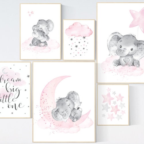 Pink and Grey Elephant Clipart Baby Girl Clip Art Set - Etsy