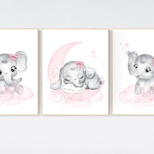Nursery Wall Art Girl Elephant, Pink and Gray Nursery Decor, Girl ...