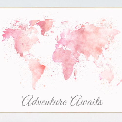 Blush Pink Watercolor World Map Nursery Baby Girl Room - Etsy